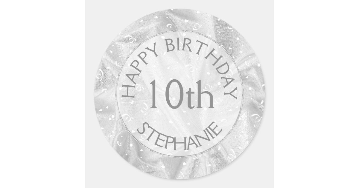 Personalize: "Happy Birthday" Silver Textured Classic Round Sticker ...