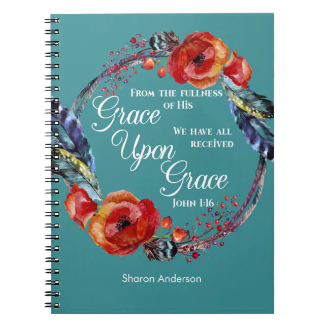 Personalize John 1:16 Grace Upon Grace Scripture Notebook | Zazzle