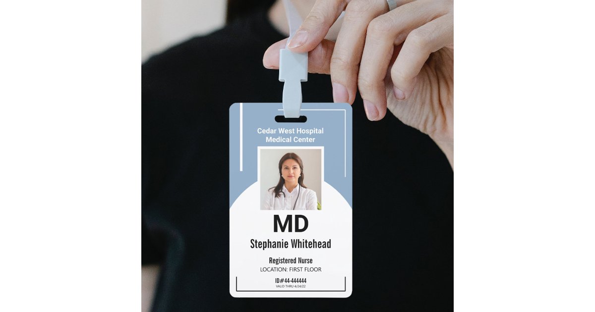 Personalize Medical Photo ID Dusty Blue Badge | Zazzle