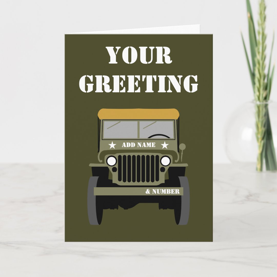 Personalize Military Veteran vintage Army Vehicle Card | Zazzle