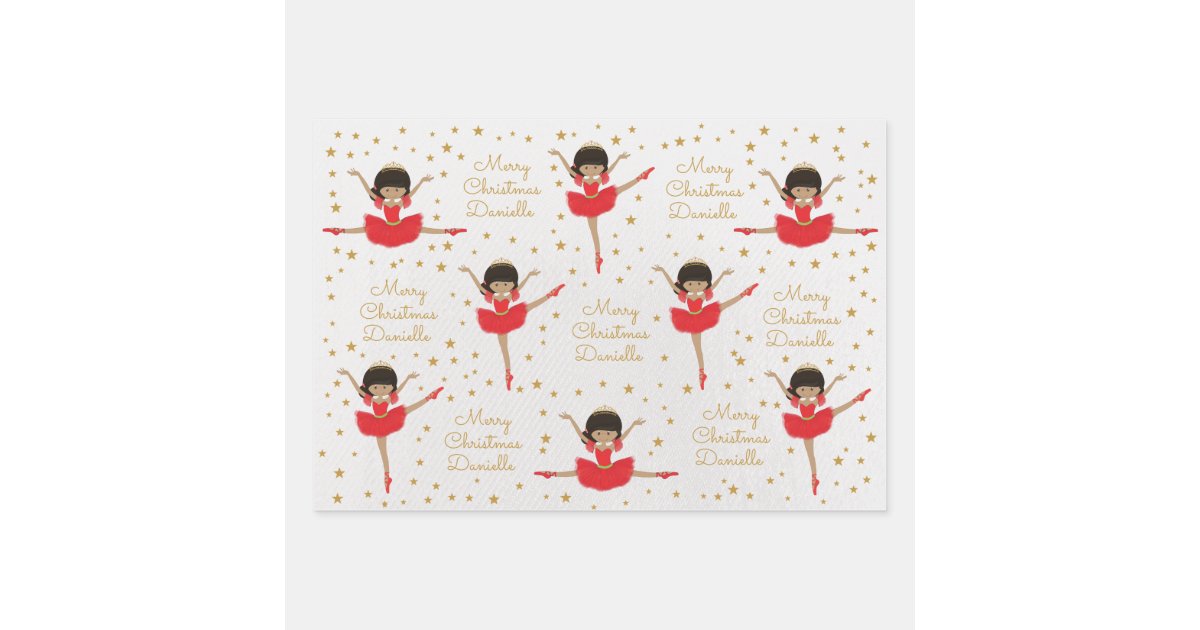Personalize Multicultural Christmas Ballerina Wrapping Paper Sheets ...