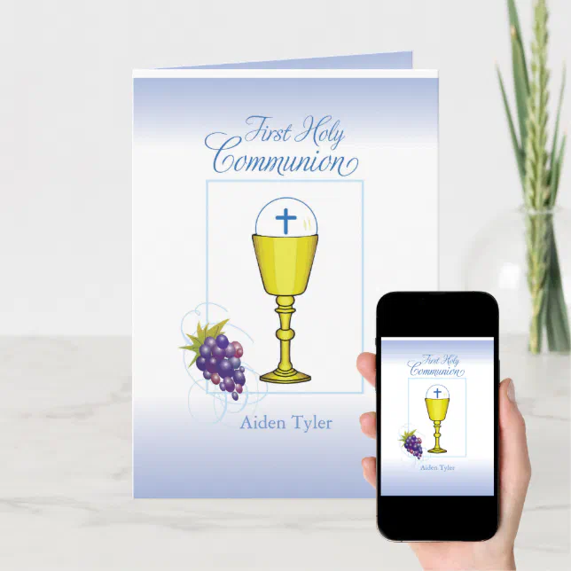 Personalize Name Boy First Communion Chalice, Host Card | Zazzle
