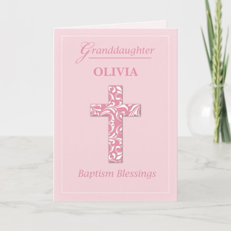 Personalize Name Granddaughter Baptism Pink Girl Card | Zazzle