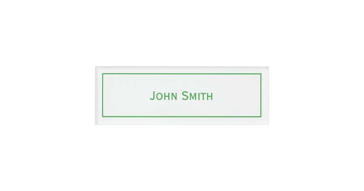 Personalize Name on Modern Minimal Green & White Name Tag | Zazzle