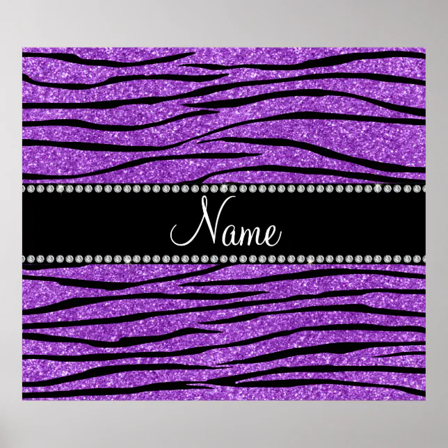 Personalize name pastel purple glitter zebra strip poster | Zazzle
