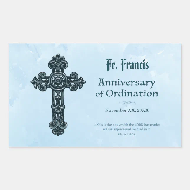 Personalize, Ordination Anniversary Priest, Cross Rectangular Sticker ...