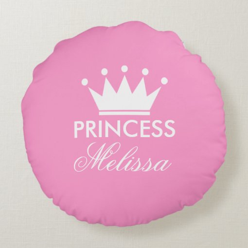 Personalize pink princess crown round throw pillow | Zazzle