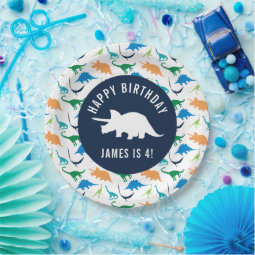 Personalize Preppy Dinosaur Birthday Party Plate | Zazzle