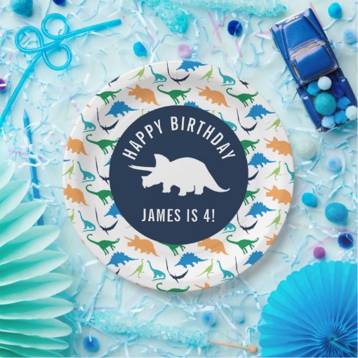 Personalize Preppy Dinosaur Birthday Party Plate | Zazzle
