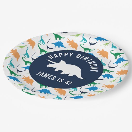 Personalize Preppy Dinosaur Birthday Party Plate | Zazzle