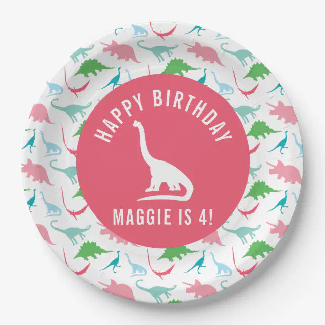 Personalize Preppy Dinosaur Birthday Party Plate | Zazzle