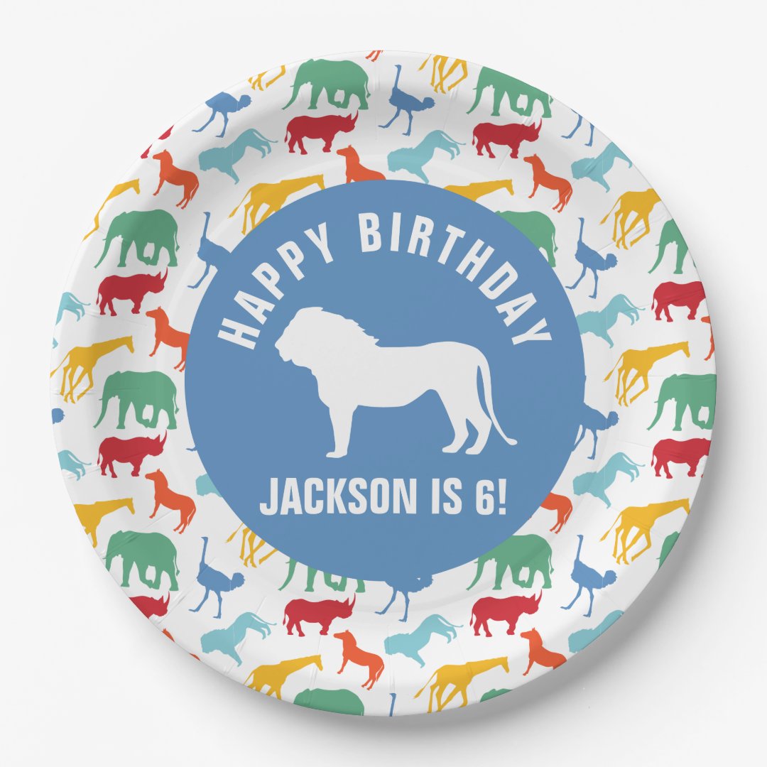 Personalize Preppy Lion Safari Animal Birthday Paper Plates | Zazzle