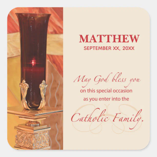 Personalize, RCIA Congratulations, Catholic, Red Square Sticker | Zazzle