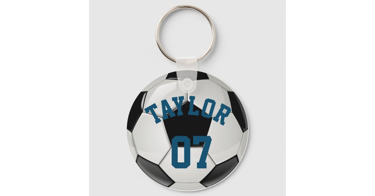Personalize Soccer ball player's Name and Number Keychain | Zazzle