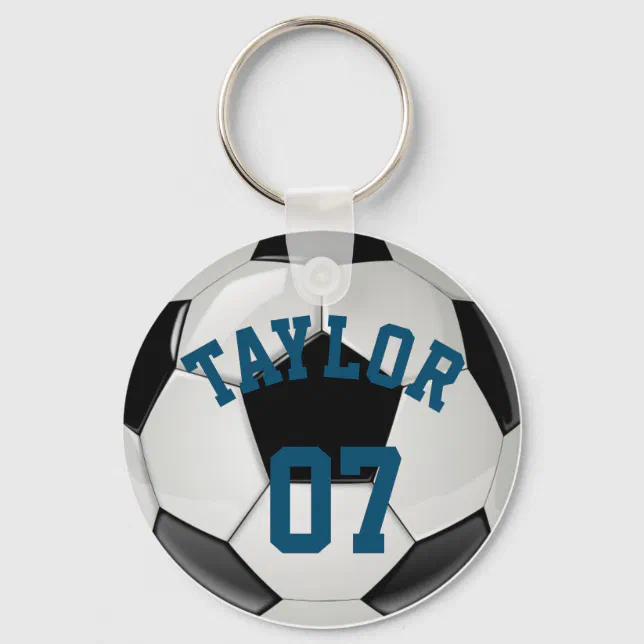 Personalize Soccer ball player's Name and Number Keychain | Zazzle