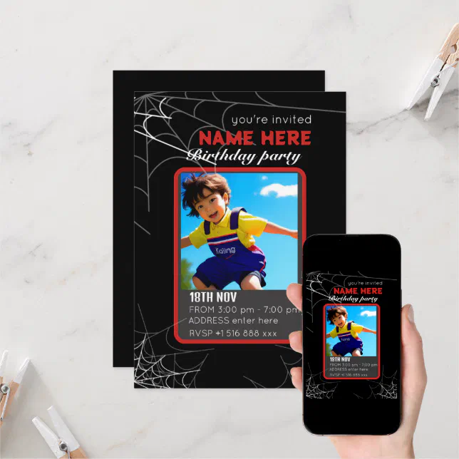 Personalize spider birthday invitation | Zazzle