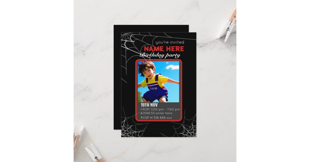 Personalize spider birthday invitation | Zazzle