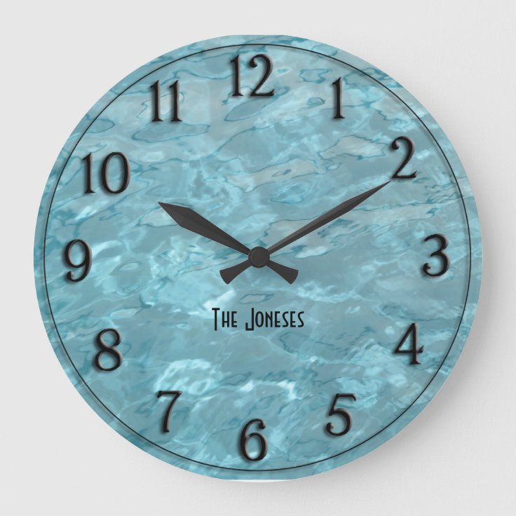 Personalize: Swimming Pool Water - Summer Abstract Large Clock | Zazzle
