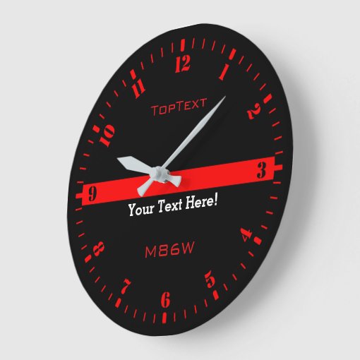 Personalize The Thin Red Line with 3 Text Lines Large Clock | Zazzle