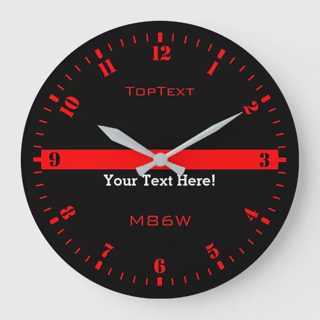 Personalize The Thin Red Line with 3 Text Lines Large Clock | Zazzle