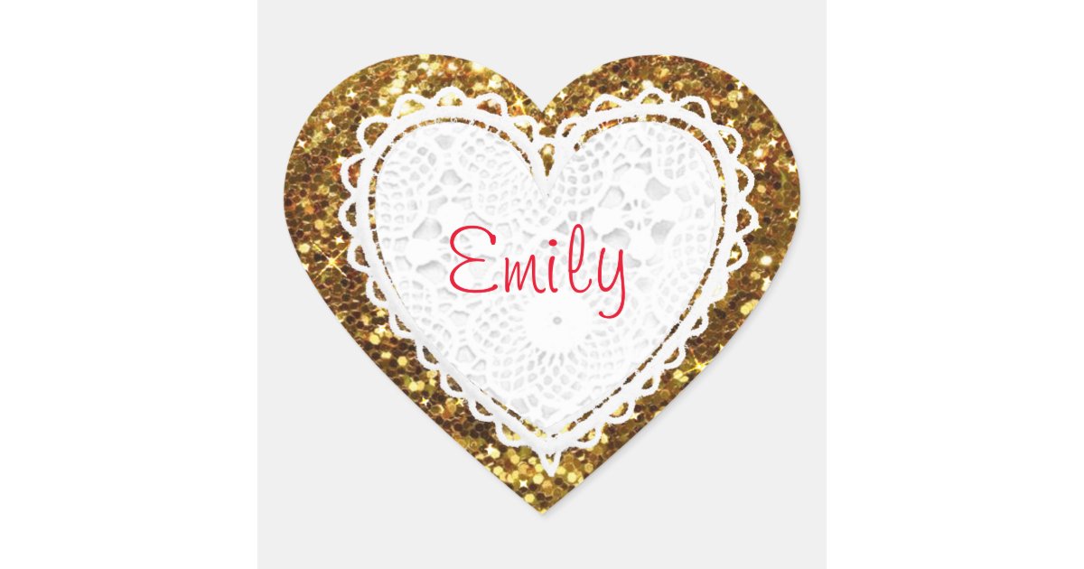 Personalize this Gold Glitter Heart Sticker | Zazzle