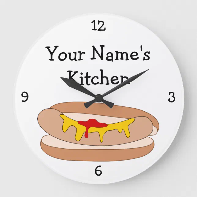 Personalize this Hot Dog in Bun Food Graphic Large Clock | Zazzle