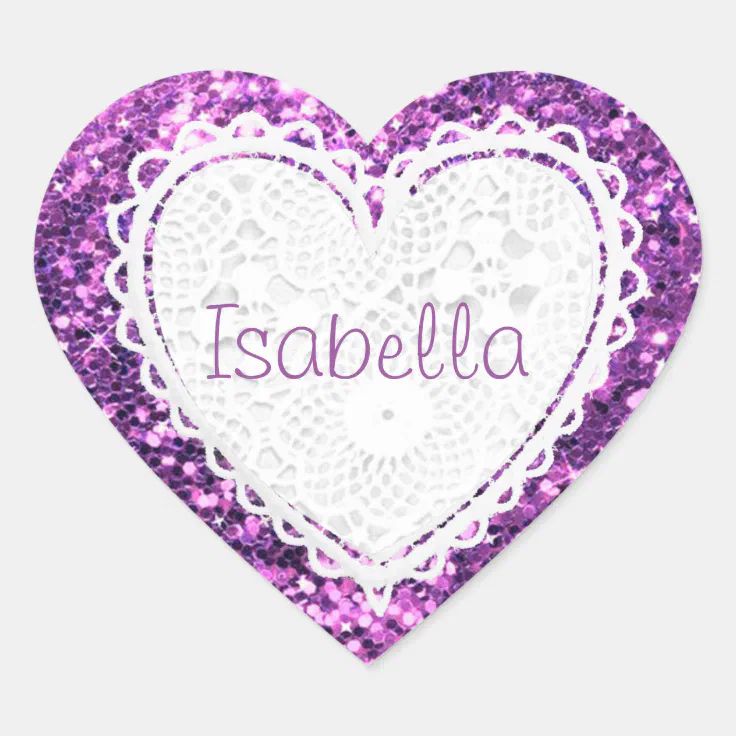Personalize this Purple Glitter Heart Sticker | Zazzle