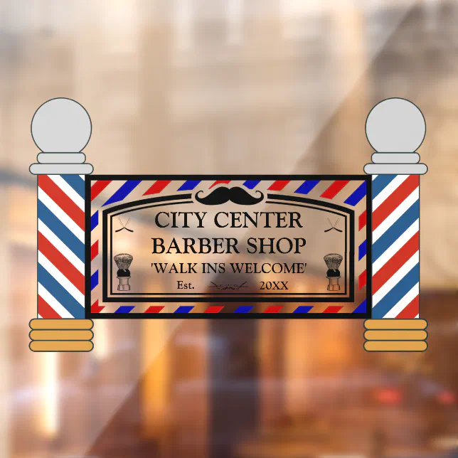 Personalize Vintage Barber Shop Poles Front Window Cling | Zazzle