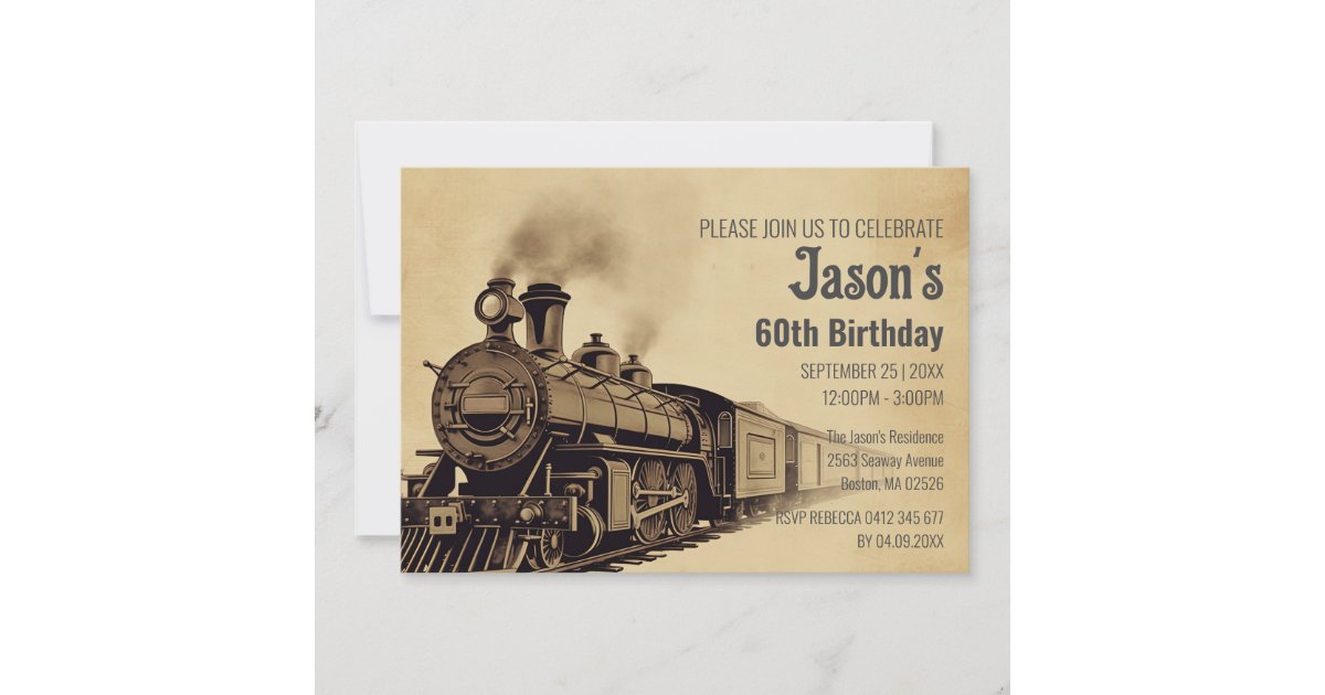 Personalize Vintage Locomotive Birthday Invitation | Zazzle