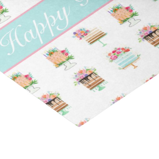 Personalize Watercolor Floral Birthday Cakes Tissue Paper | Zazzle