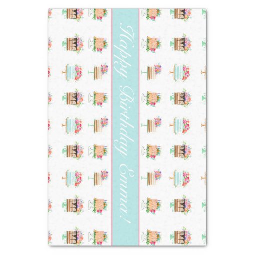 Personalize Watercolor Floral Birthday Cakes Tissue Paper | Zazzle