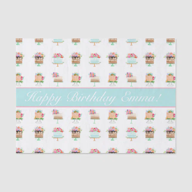 Personalize Watercolor Floral Birthday Cakes Tissue Paper | Zazzle