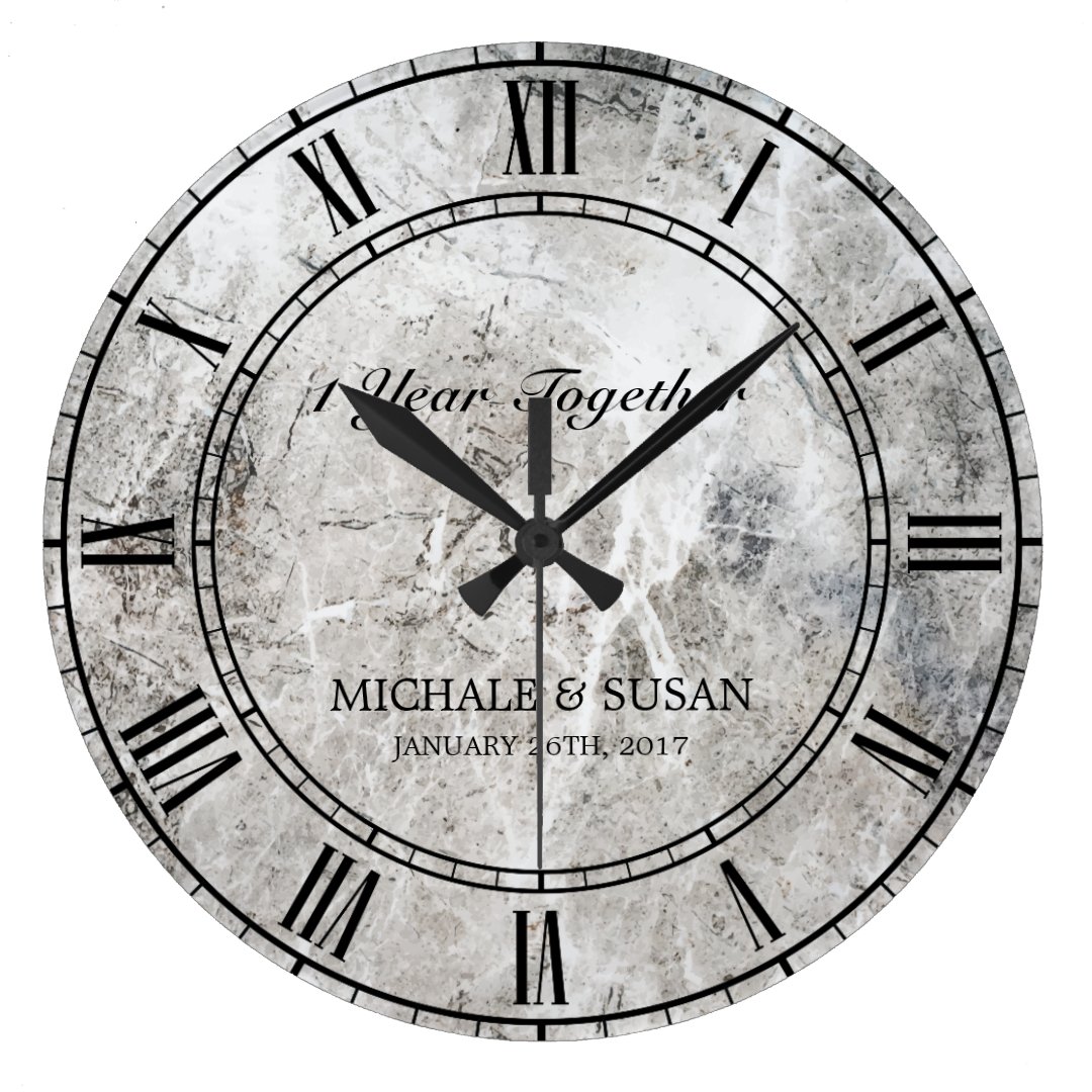 Personalize Wedding Anniversary Marble Background Large Clock | Zazzle