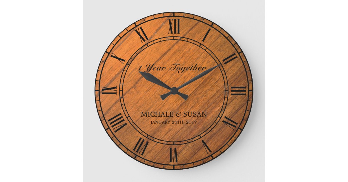 Personalize Wedding Anniversary (Wood Background) Large Clock | Zazzle