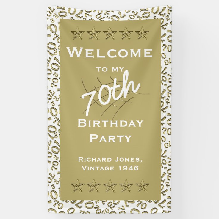 Personalize: Welcome 70th Birthday Party White Banner | Zazzle