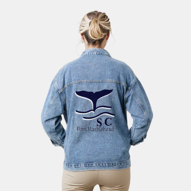 Personalize Whale Tail Silhouette Navy Nautical Denim Jacket | Zazzle