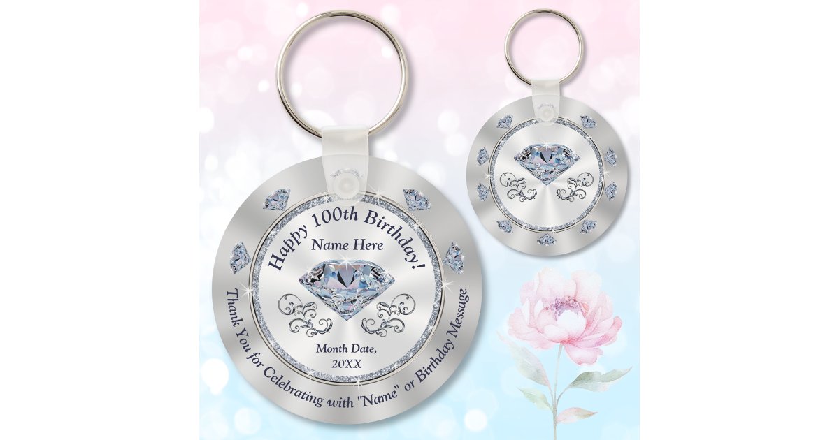 Personalized, 100th Birthday Party Favors Keychain | Zazzle