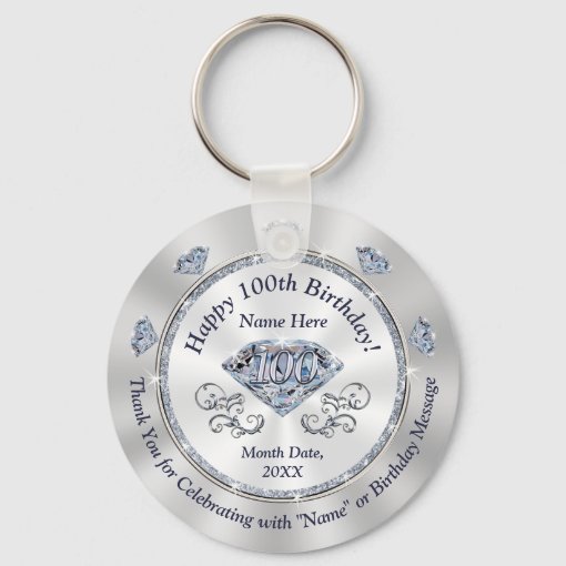 Personalized 100th Birthday Party Favors, STUNNING Keychain | Zazzle