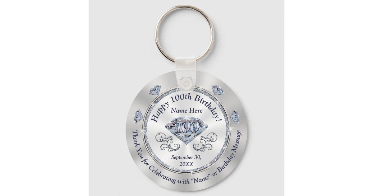 Personalized 100th Birthday Party Favors, STUNNING Keychain | Zazzle