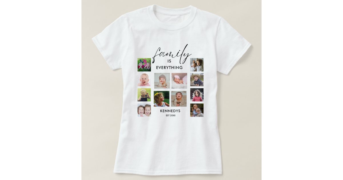 Personalized 12 Photo Collage Family Name Quote T-Shirt | Zazzle