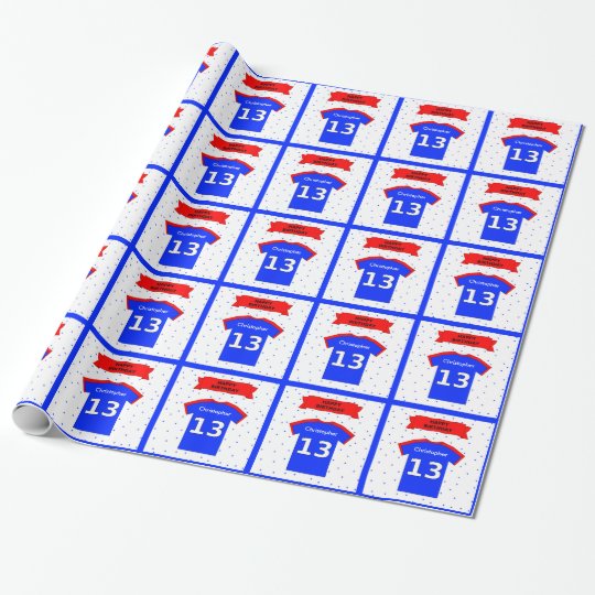 Personalized 13th birthday blue tee wrapping paper | Zazzle.com