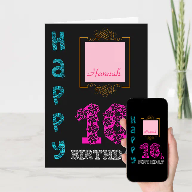 Personalized 16th Birthday Girly Greeting card | Zazzle