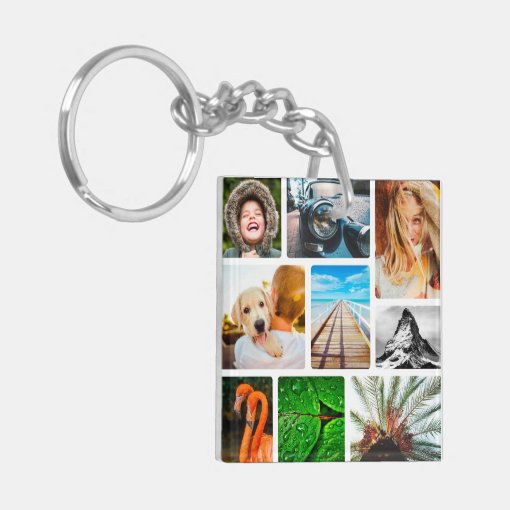 Personalized 18 Photo Collage Template Framed Keychain | Zazzle