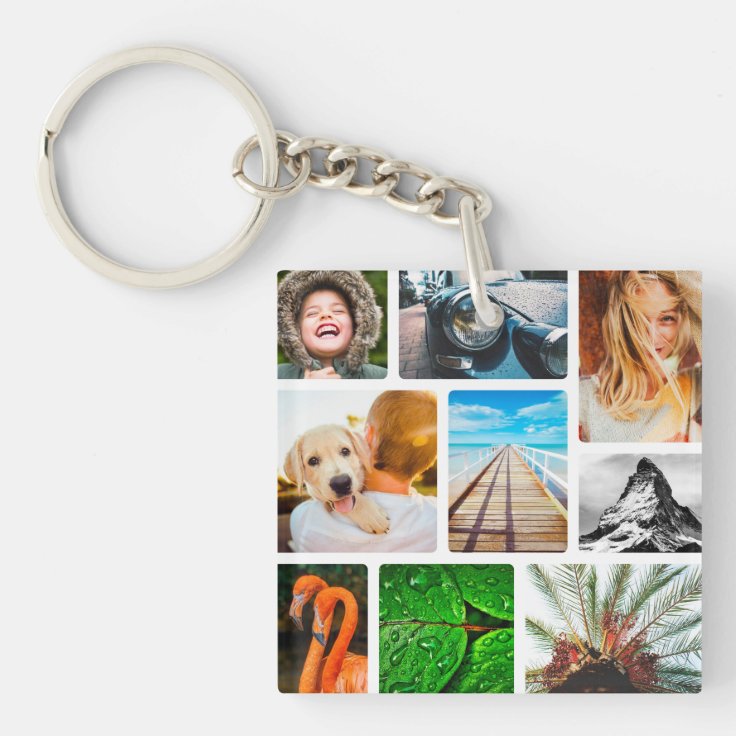 Personalized 18 Photo Collage Template Framed Keychain | Zazzle