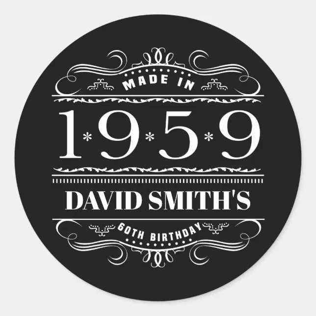 Personalized 1959 Birthday For Men Classic Round Sticker | Zazzle