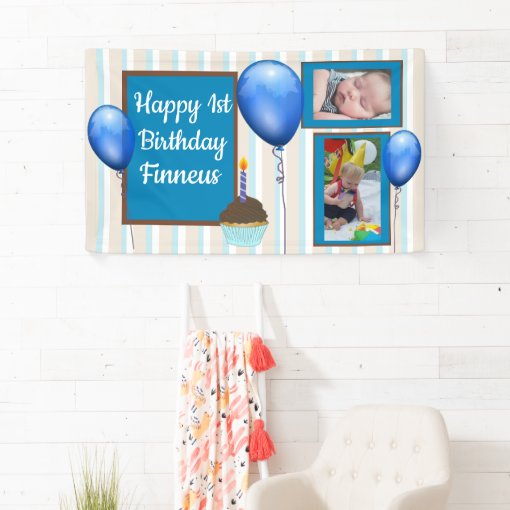 Personalized 1st Birthday Banner for Boy's Blue | Zazzle