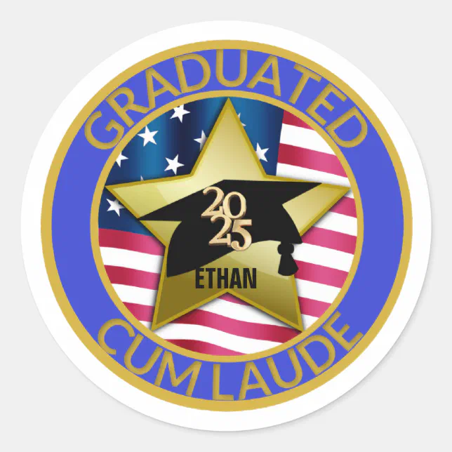 Personalized 2025 Graduation Cum Laude Classic Round Sticker | Zazzle