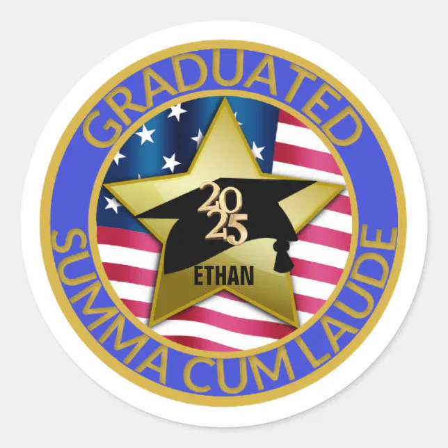 Personalized 2025 Summa Cum Laude Graduation Classic Round Sticker | Zazzle