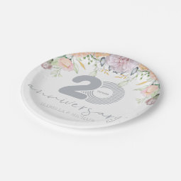 Personalized 20th Wedding Anniversary Floral Paper Plates | Zazzle