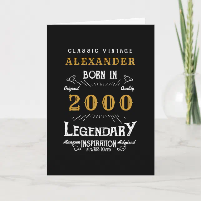 Personalized 21st Birthday Born 2000 Vintage Black Card | Zazzle